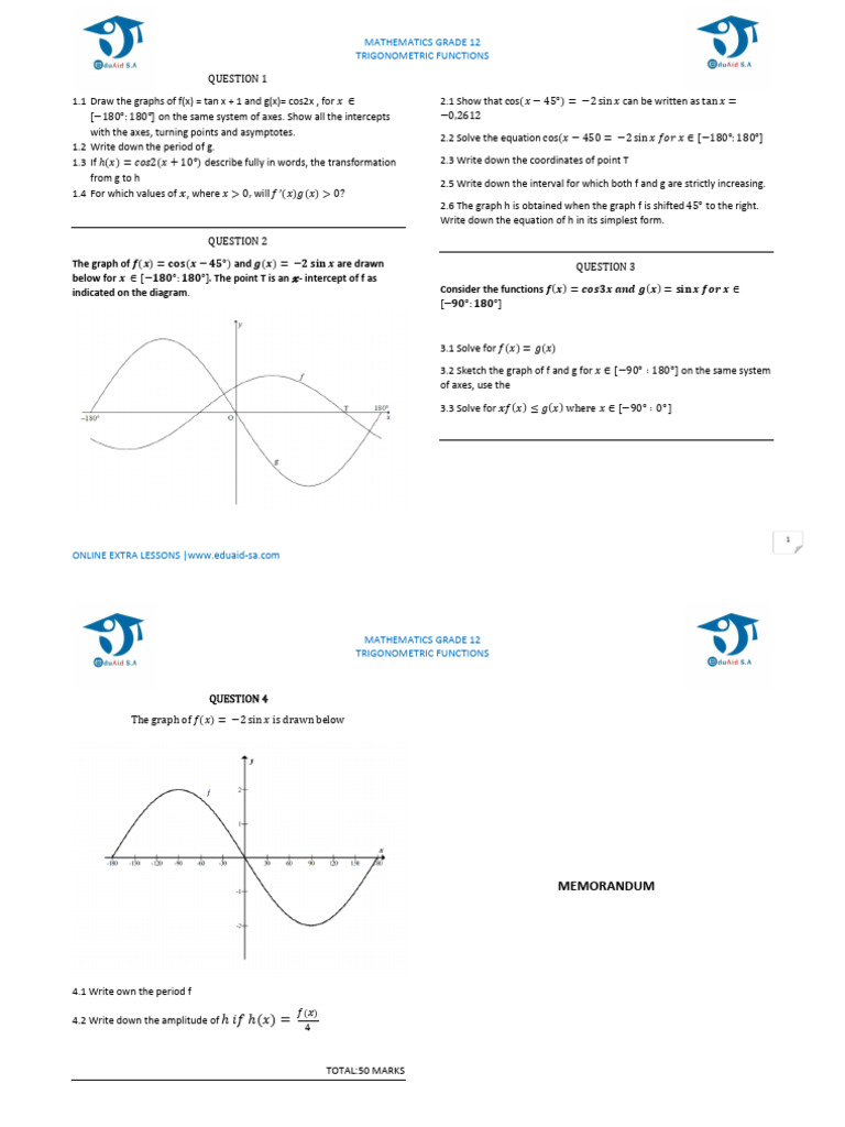 Eduaid Sa - GRD 12 - Trigonometric - Functions - Quiz | PDF | Function ...