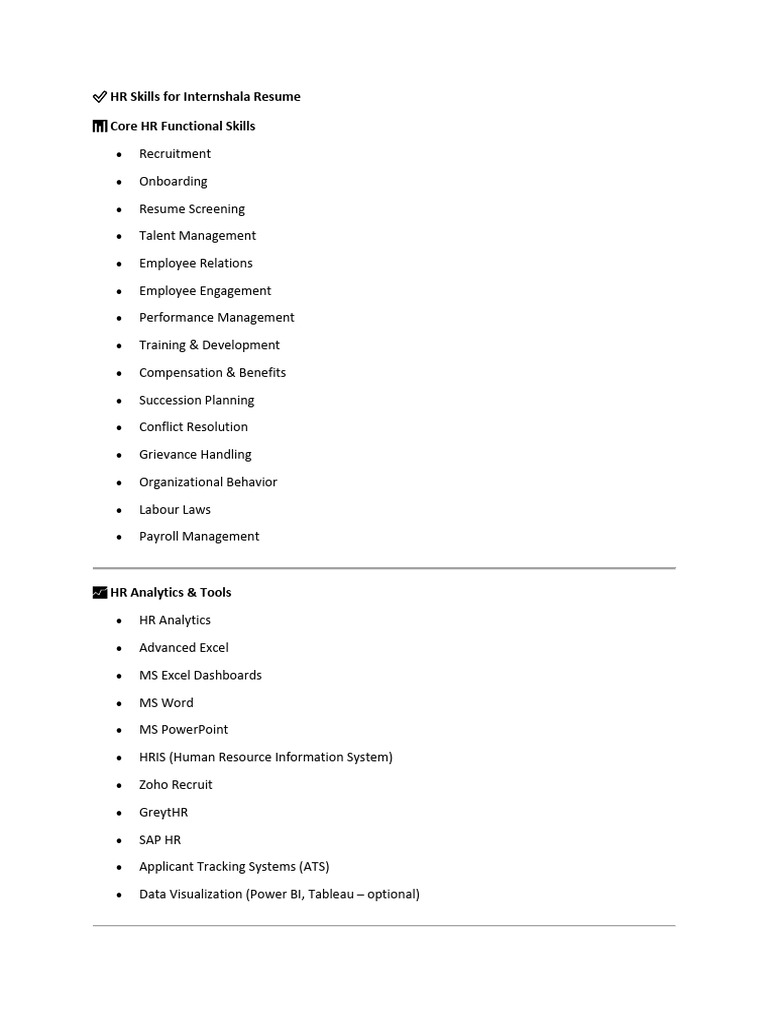 HR Skills For Internshala Resume | PDF