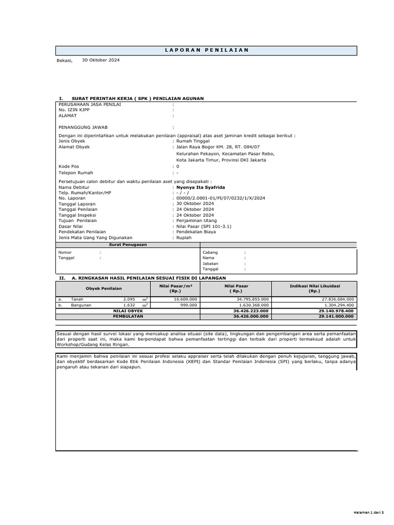 Resume Lapangan Futsal Jl. Raya Bogor No. 16, RT. 004 | PDF