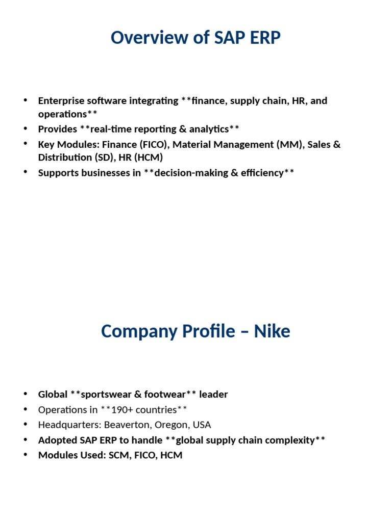 Nike SAP ERP Professional | PDF