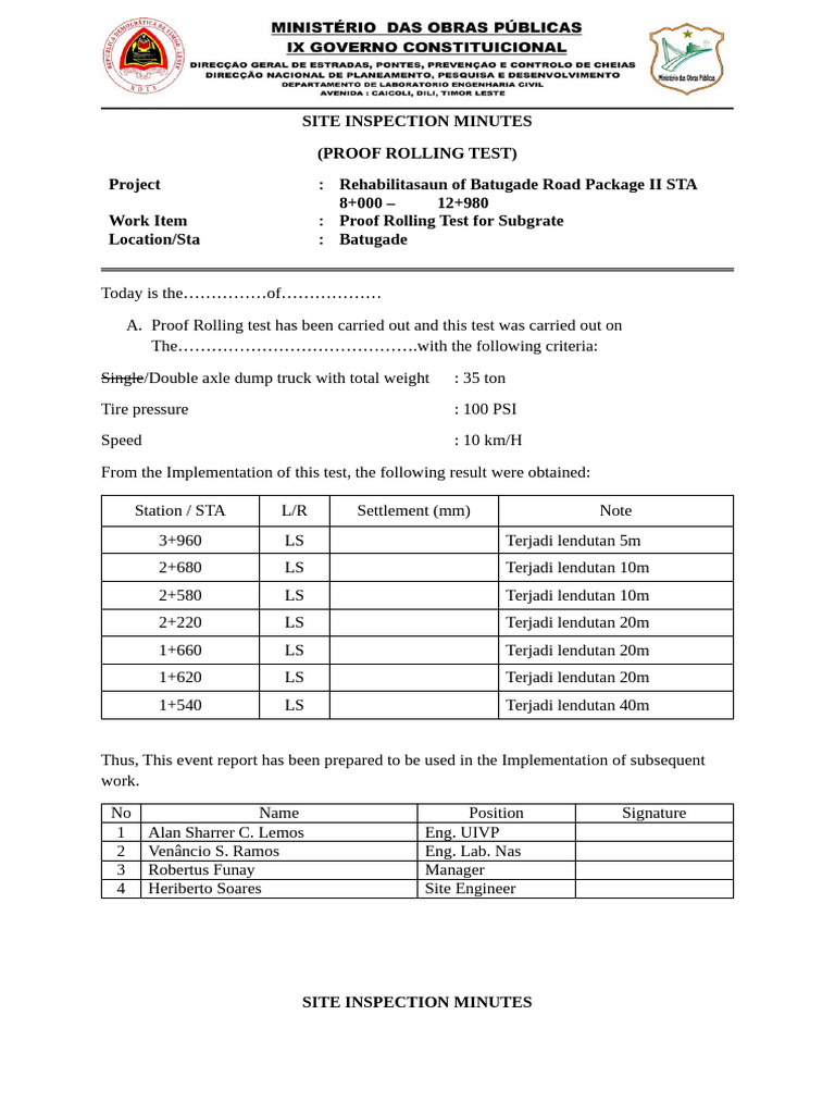 Batugade Road Proof Rolling Test Report | PDF | Land Vehicles | Vehicles