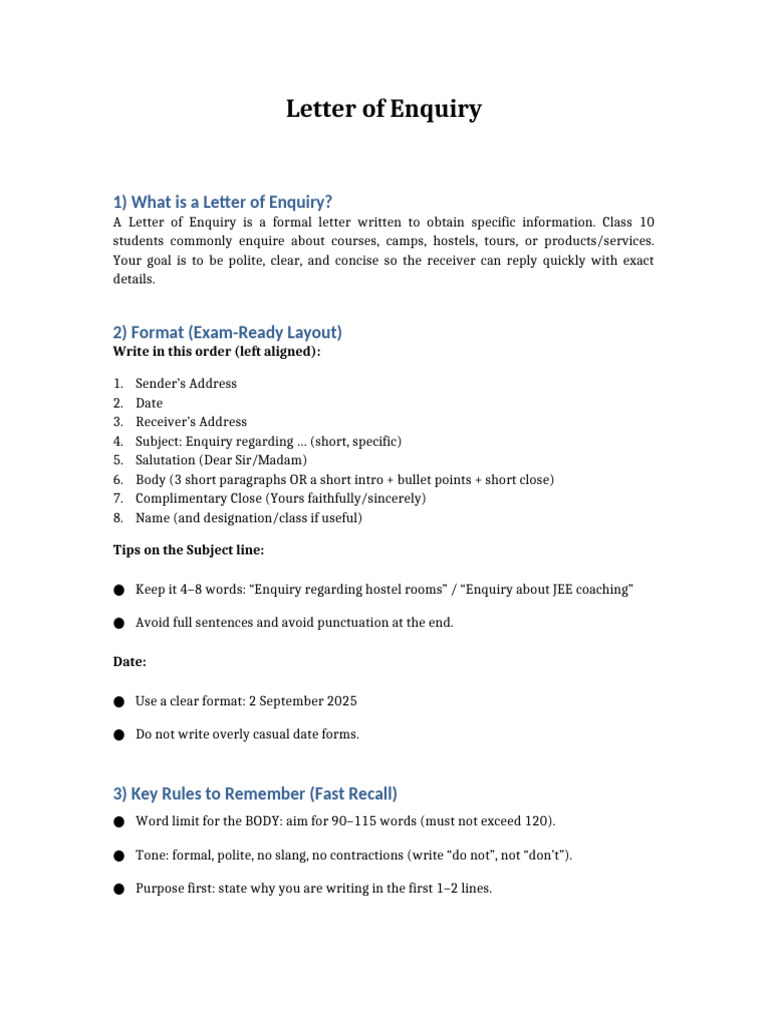 Guide to Writing a Letter of Enquiry | PDF