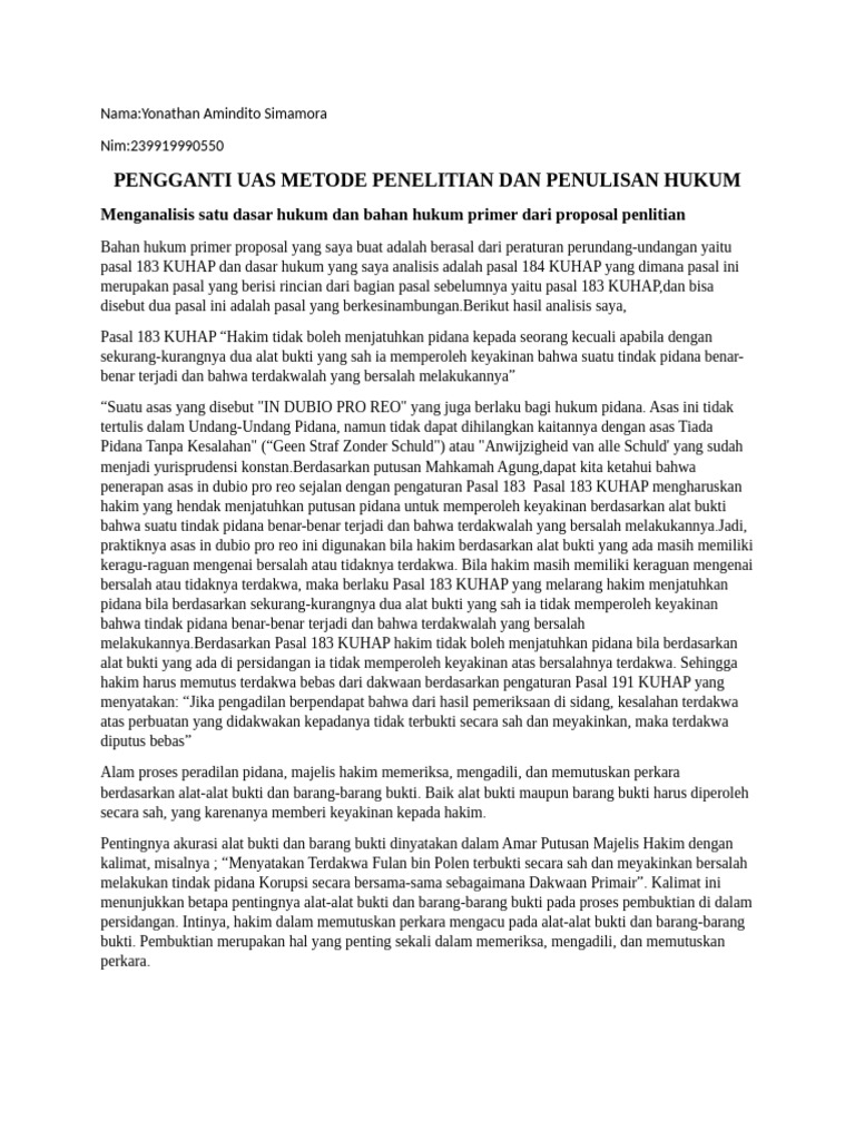Tugas Pengganti UAS Metode Penelitian Dan Penulisan Hukum | PDF