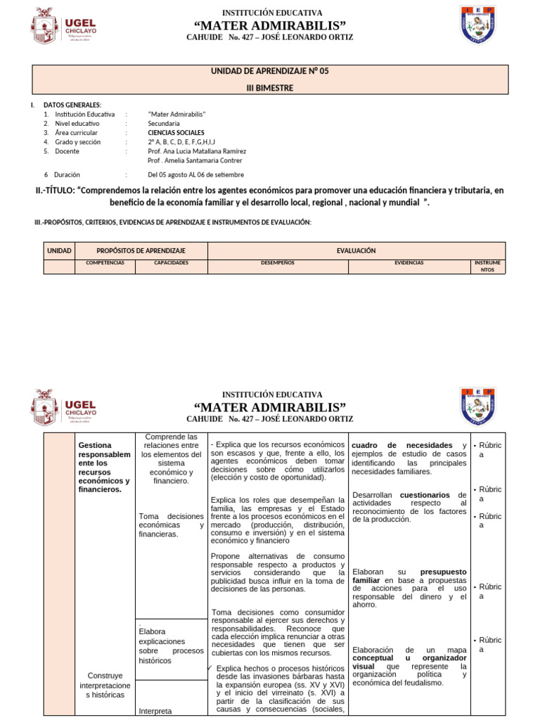 UNIDAD 05 DE APRENDIZAJE DE CCSS III BIMESTRE 2024 ANA MATALLANA FINALIZADA | PDF | Feudalismo ...