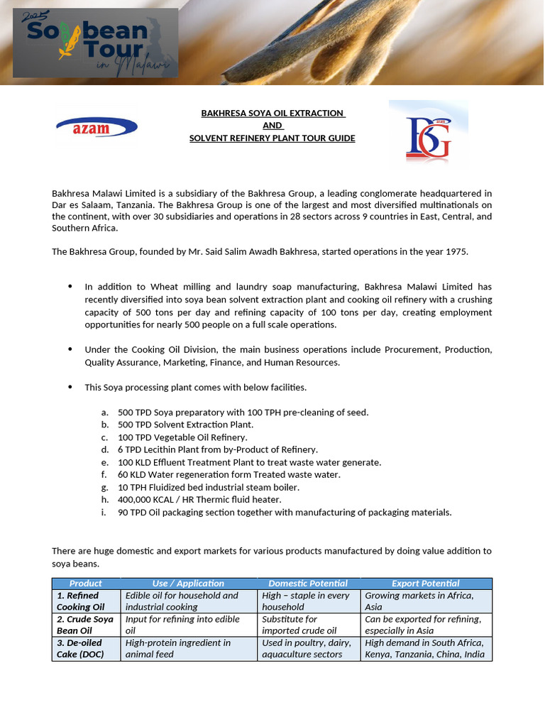 Bakhresa Soya Oil Extraction Plant Tour | PDF | Soybean