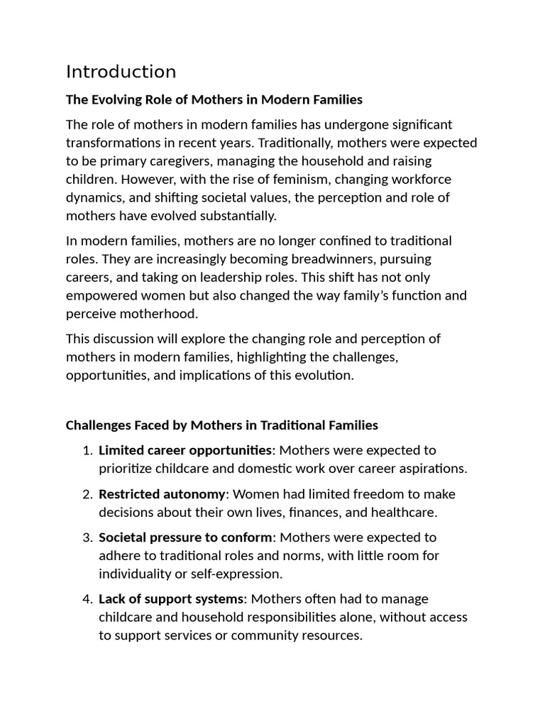 Evolving Roles of Mothers Today | PDF | Mother | Family