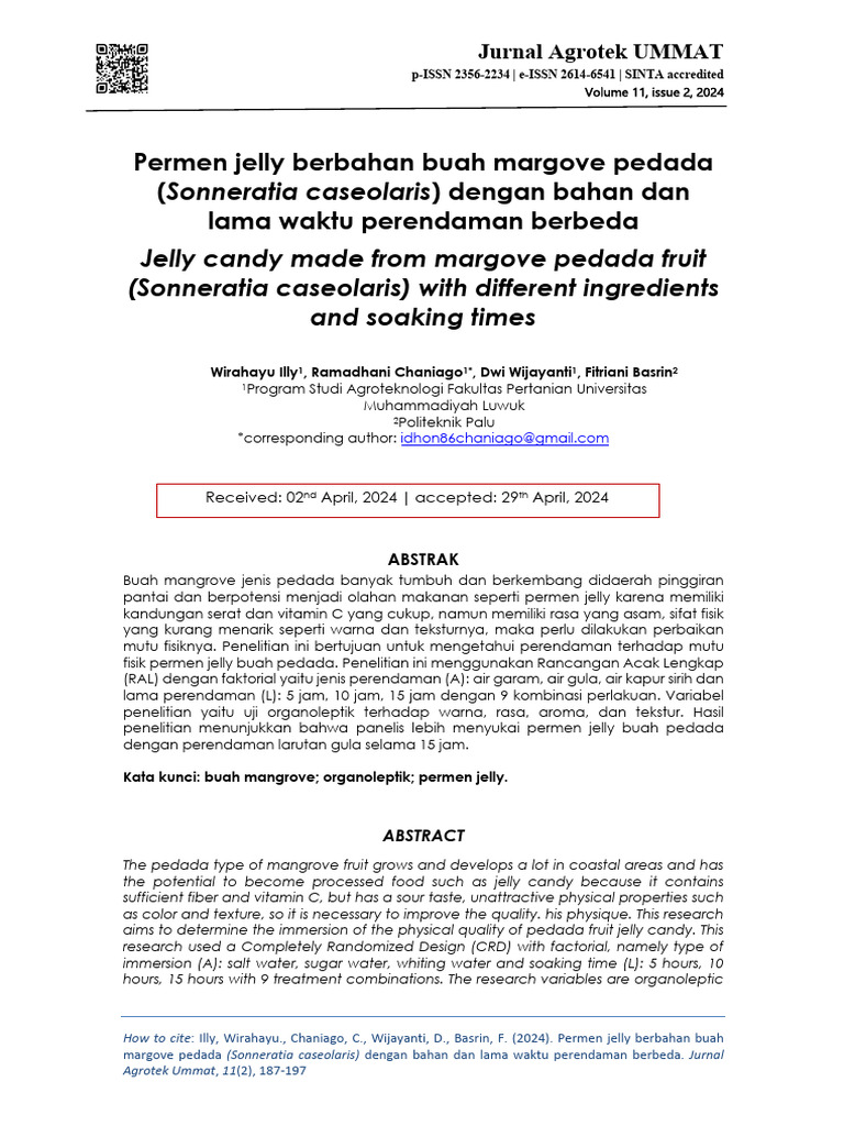 Perendaman Buah Margove Pedada Sonneratia Caseolar | PDF