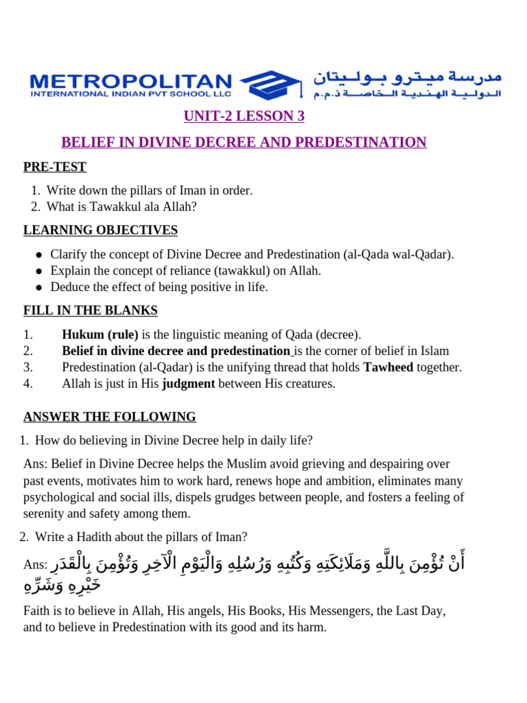 3) Belief in Divine Decree and Predestination | PDF | God In Islam | Tawhid