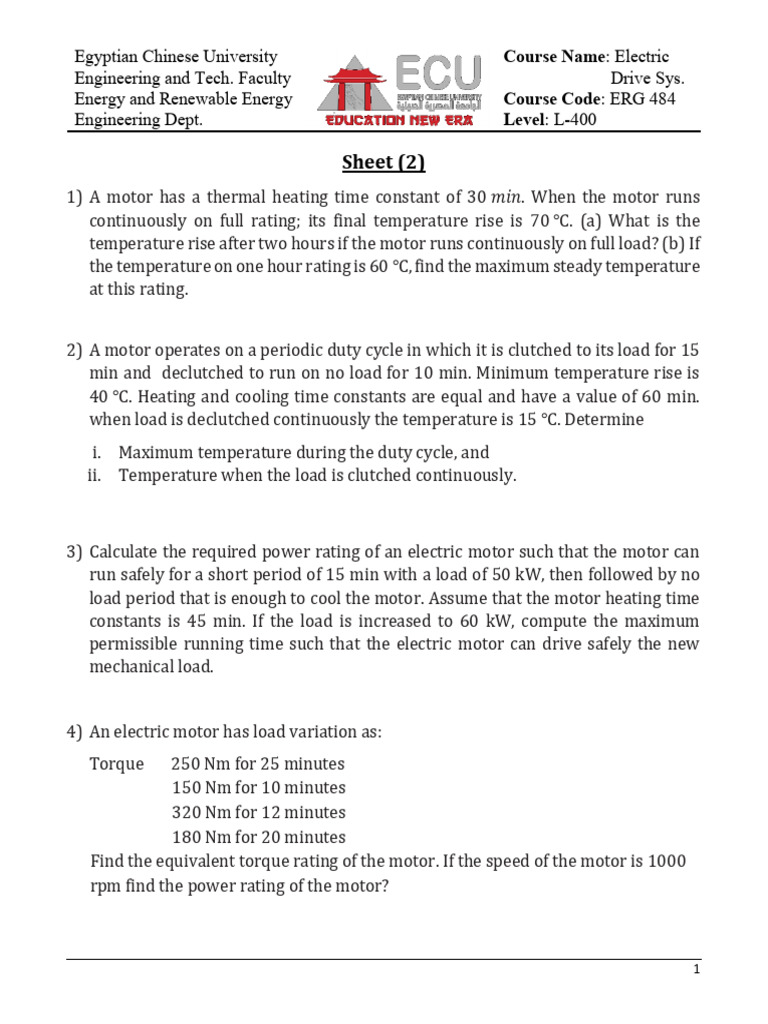 Electric Drive Systems Course ERG 484 | PDF | Horsepower | Engines