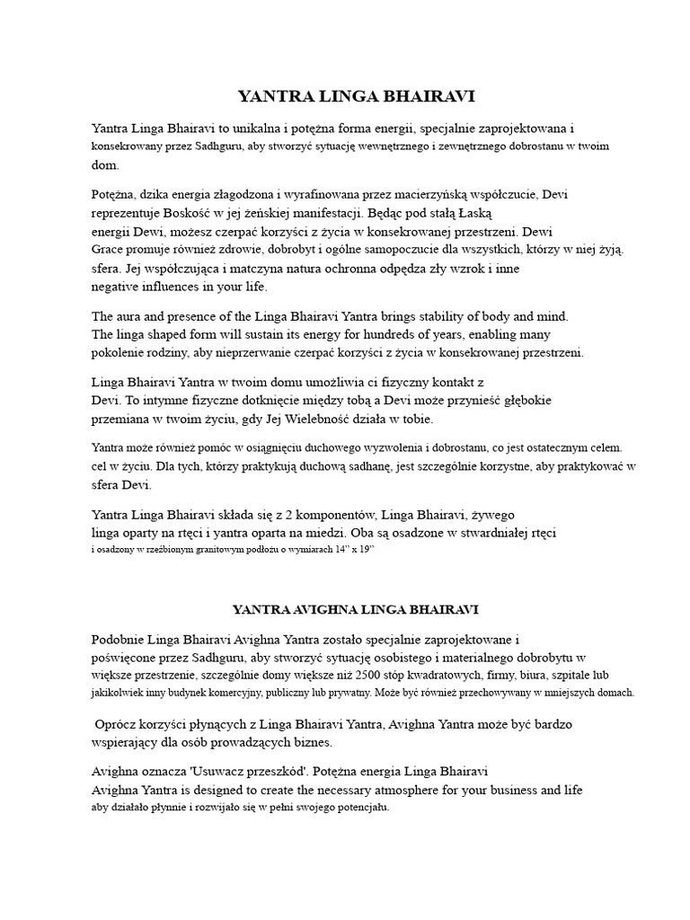 Yantra Linga Bhairavi / Yantra Linga Bhairavi Avighna - Informacje | PDF