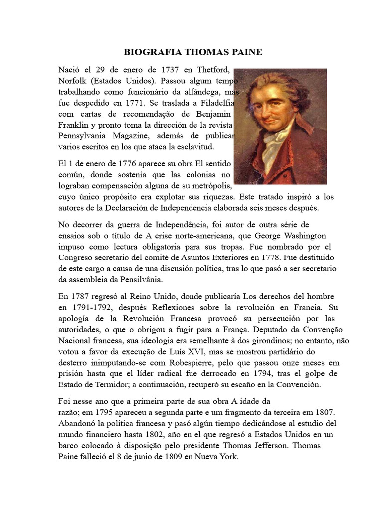Biografia Thomas Paine | PDF | Thomas Paine | John Adams
