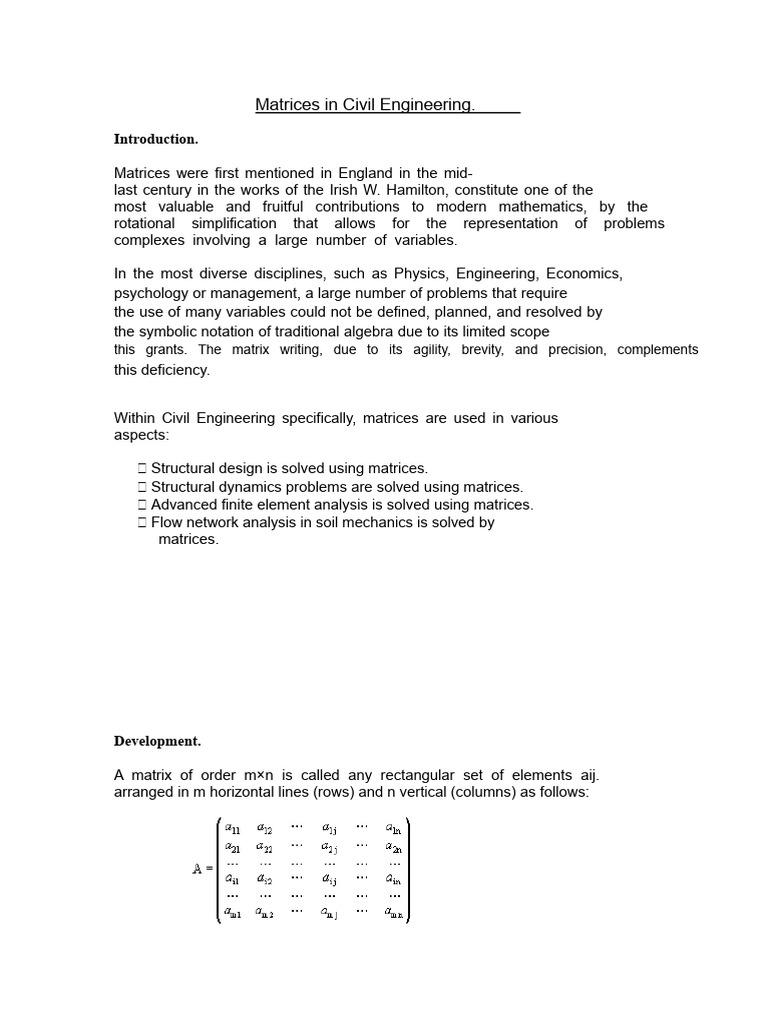 Matrices in Civil Engineering | PDF | Matrix (Mathematics) | Force