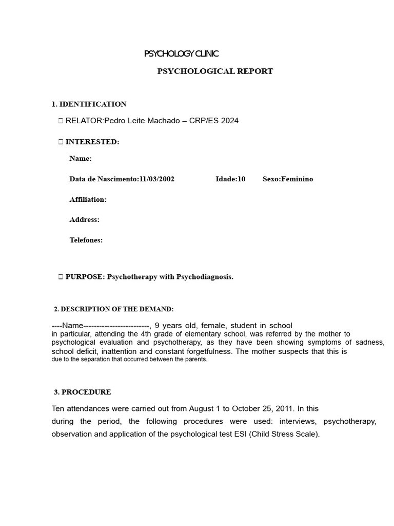 Psychological Report Template | PDF