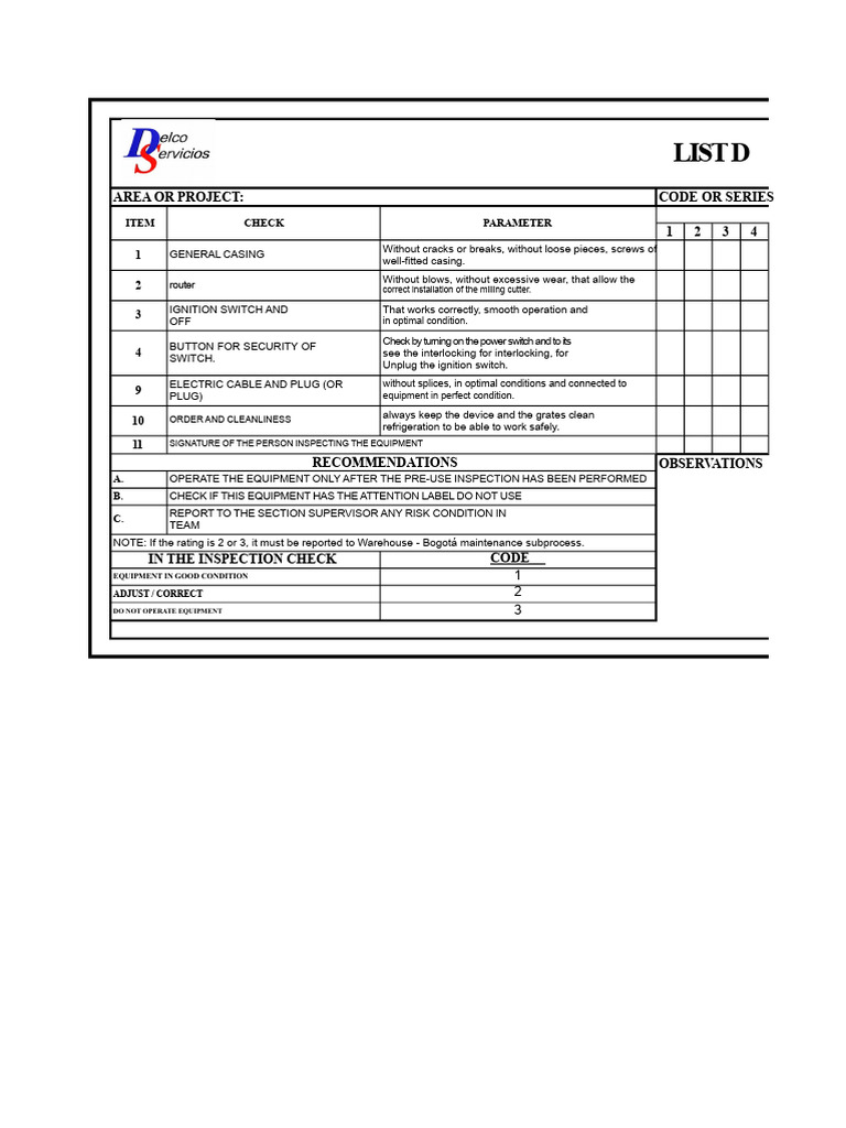 Mototool V2 Pre-Use Checklist | PDF | Manufactured Goods | Equipment