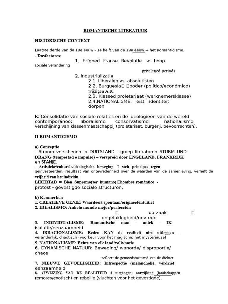 Schema Romantische Literatuur 4º ESO | PDF