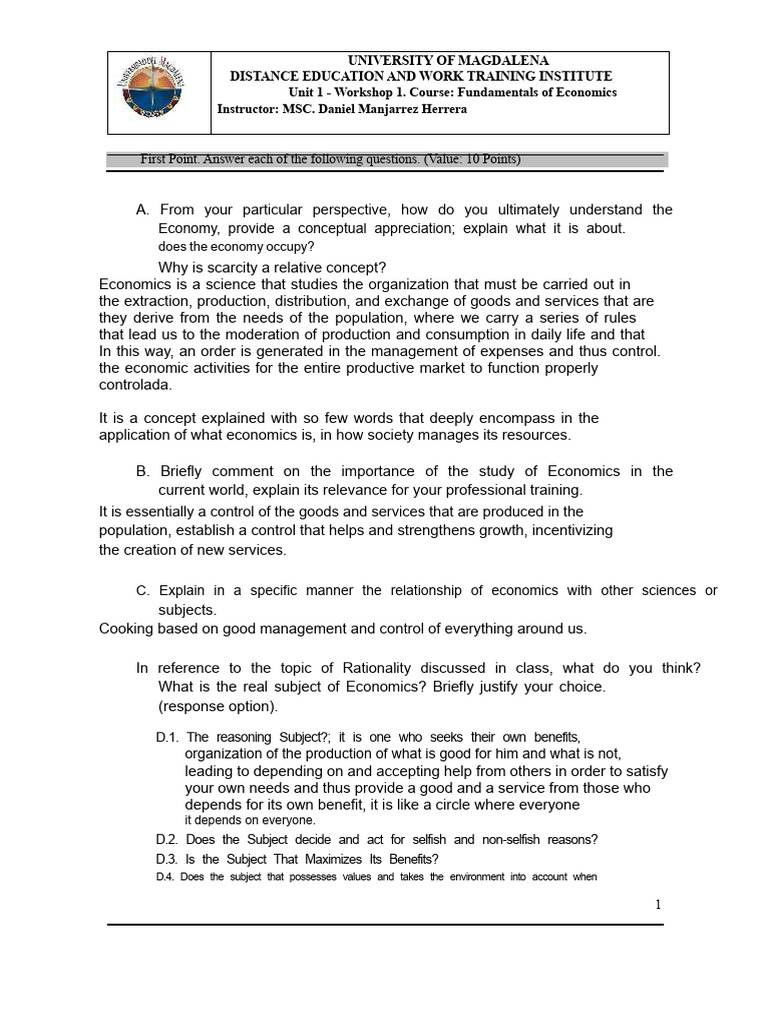 Fundamentals of Economics Workshop Guide | PDF | Economics | Market ...