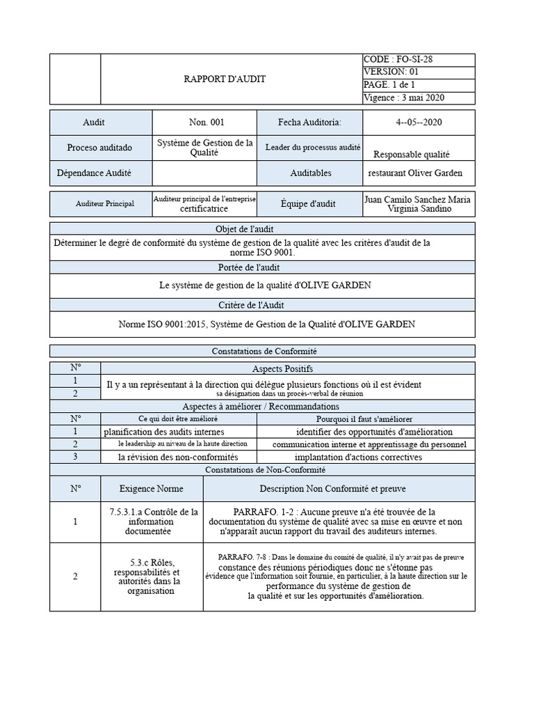 Matrice Rapport D'audit C | PDF | Audit | Système de management de la ...