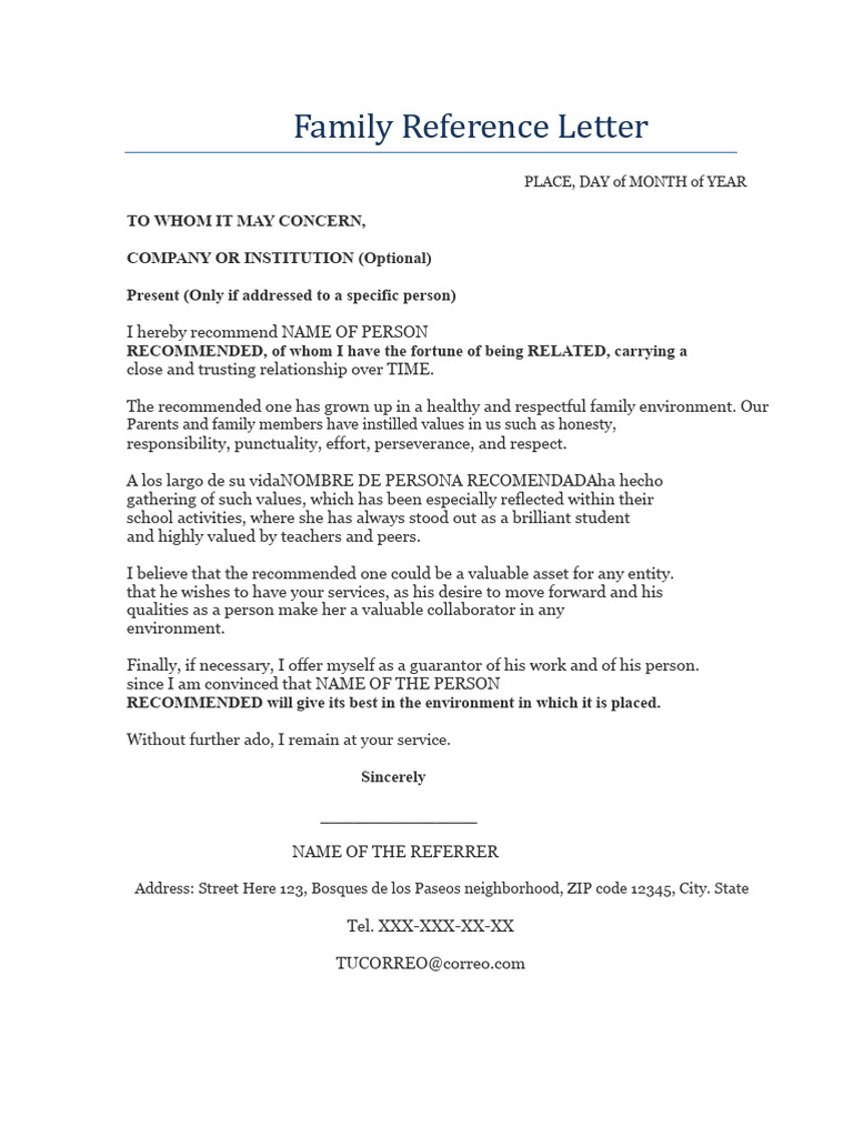 Family Reference Letter Format To Brother/Sister | PDF