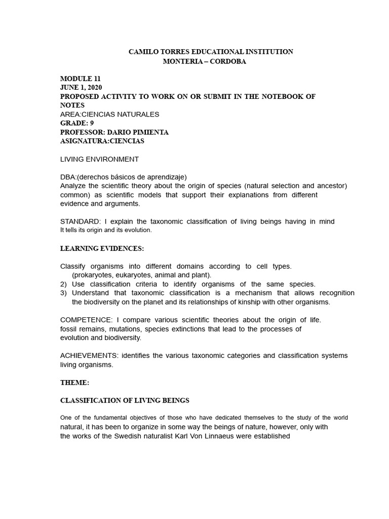 ACTIVITY GRADE 11 | PDF | Taxonomy (Biology) | Taxon