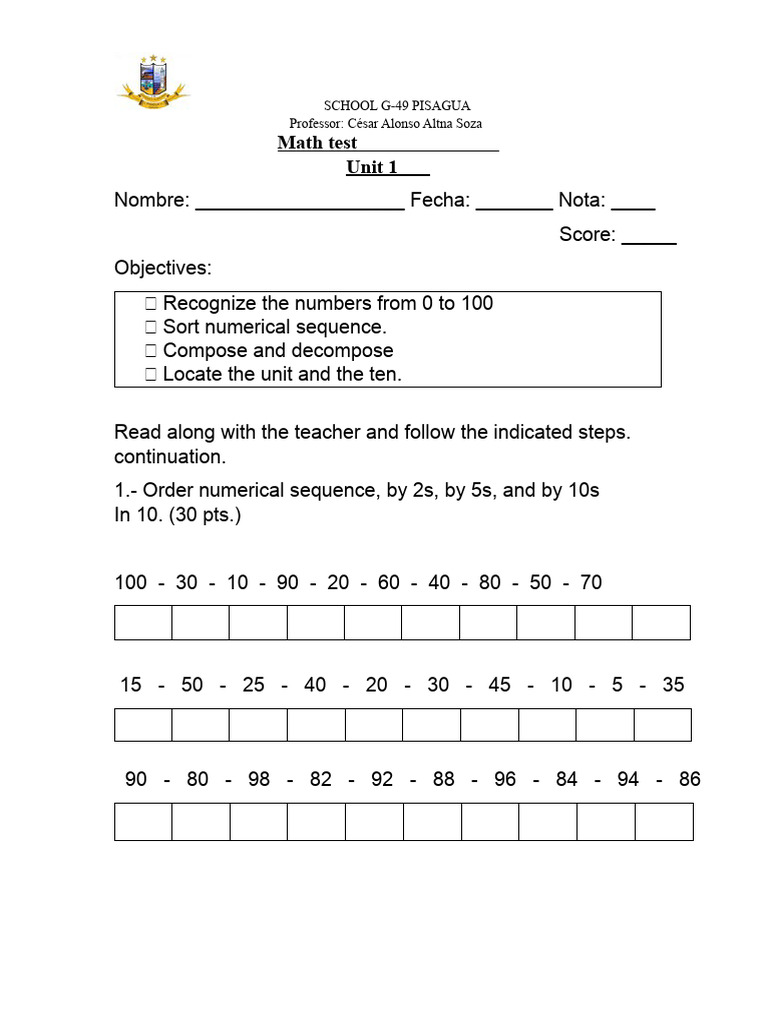Math Test, 2nd Grade | PDF