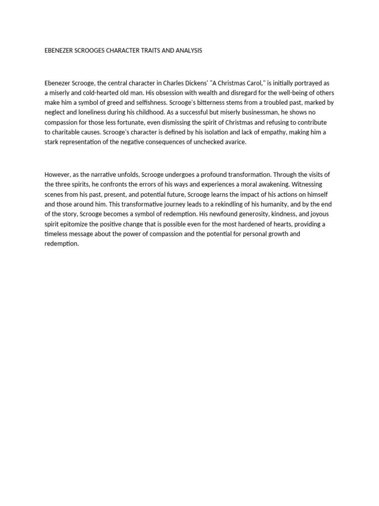 Ebenezer Scrooges Character Traits and Analysis | PDF