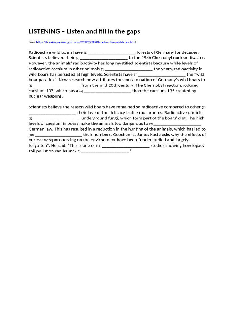LISTENING - Listen and Fill in The Gaps: From | PDF