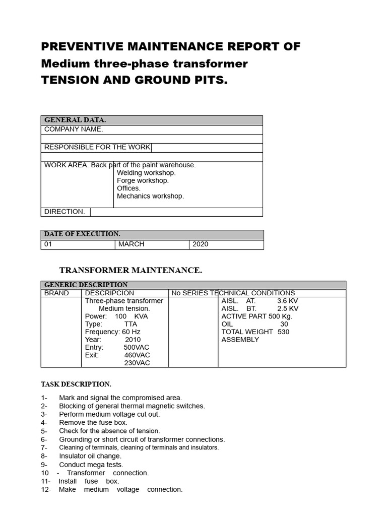 Preventive Maintenance Report For Three-Phase Medium Voltage ...