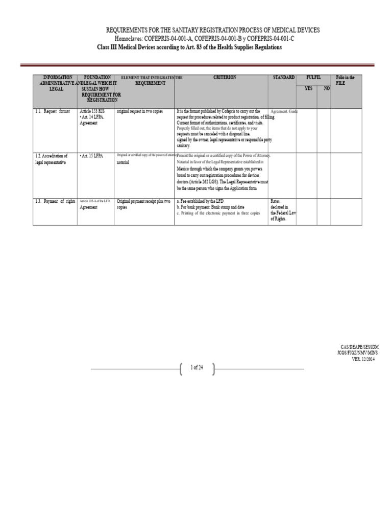 COFEPRIS Medical Device Registration Guide | PDF | Medical Device