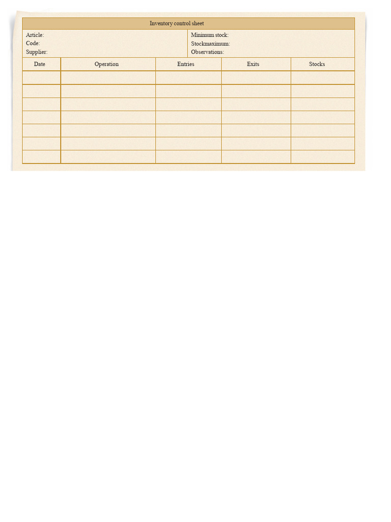 Inventory Control Sheet Template | PDF