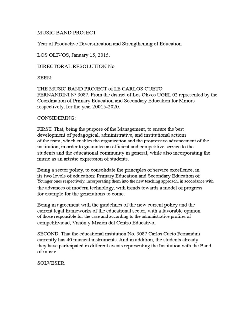 MUSIC BAND PROJECT - Docx 2016 | PDF | Harmony | Scale (Music)