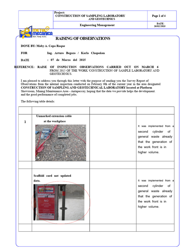 Raising of Observations INTERNAL INSPECTION 11-03-15 | PDF