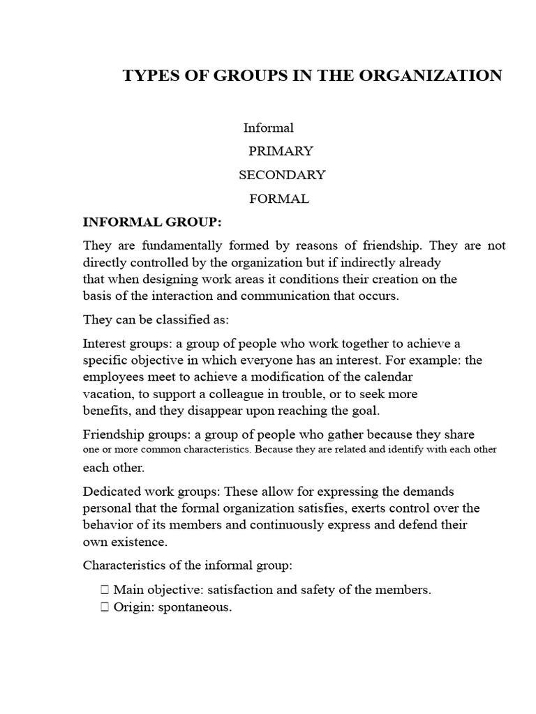 Report On Types of Groups in The Organization PDF | PDF | Communication ...
