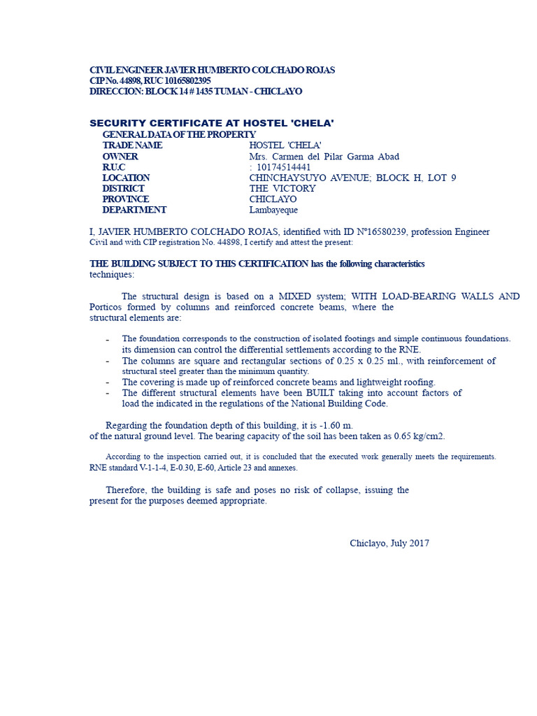 Structural Safety Certificate | PDF