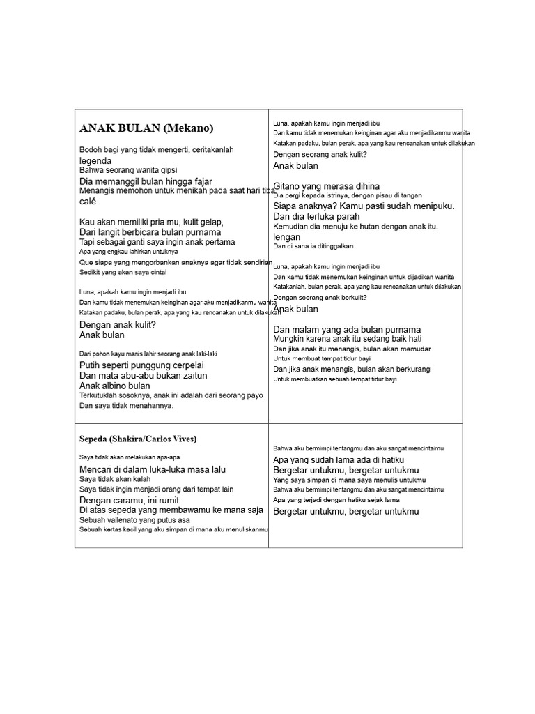 Lagu-Lagu Untuk Gambar Sastra | PDF