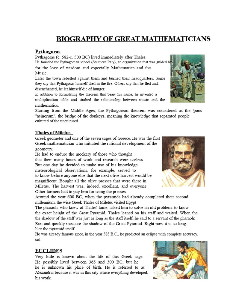 Great Mathematicians' Biographies | PDF | Leonhard Euler | Teaching ...