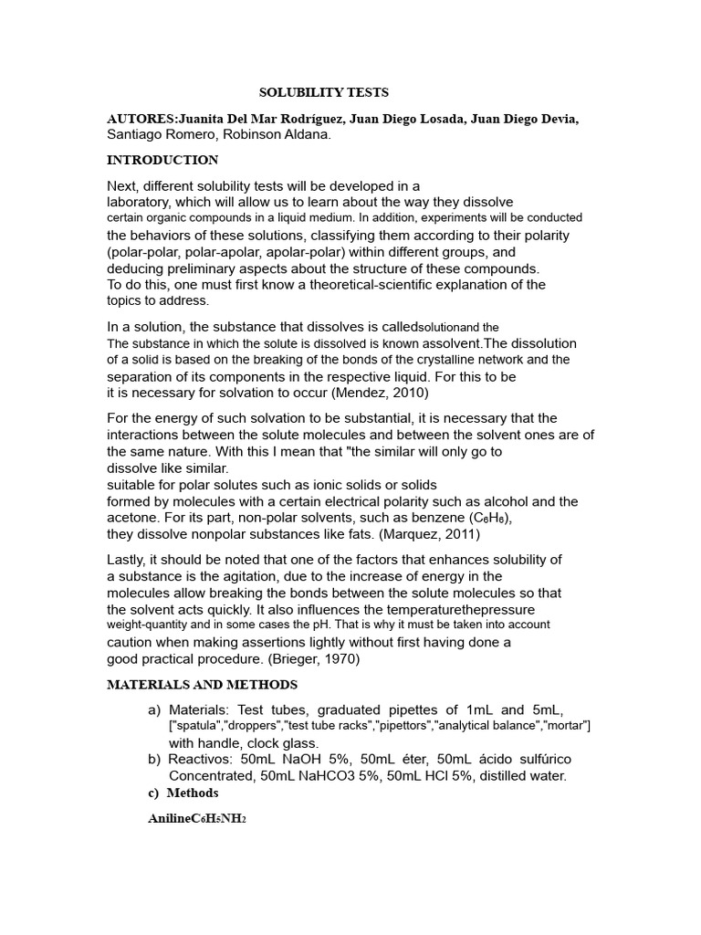 Solubility Tests | PDF | Solvation | Solubility