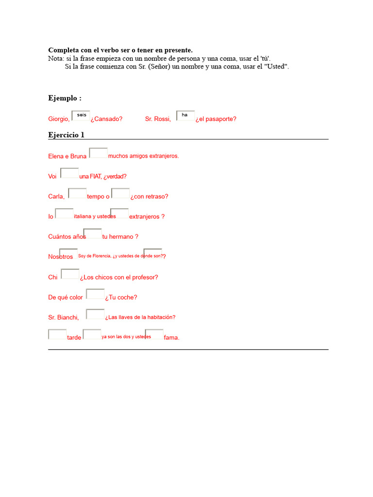 Ejercicios - Presente de Indicativo | PDF