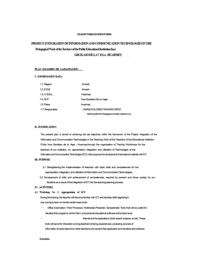 Activities Plan For ICT Workshop | PDF | Educational Technology | Teachers