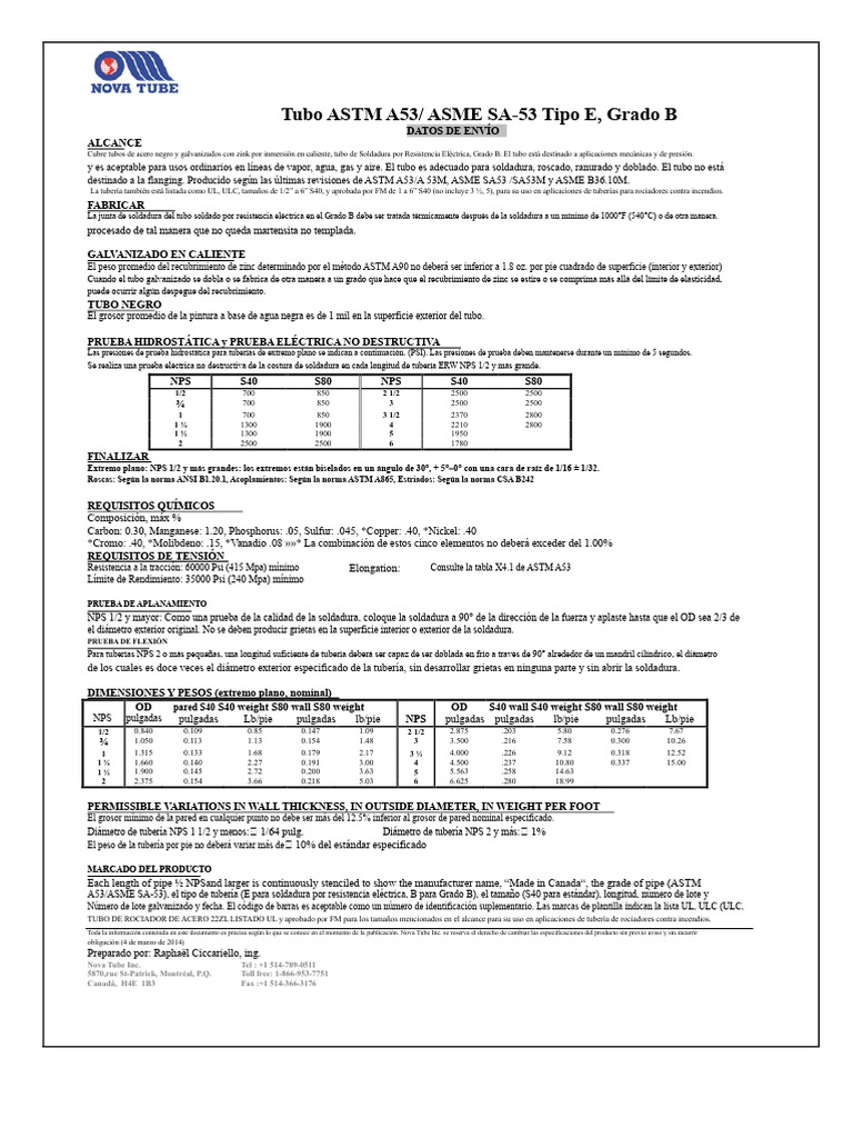 ASTM A53 Grado B PDF | PDF | Tubería (transporte de fluidos) | Soldadura