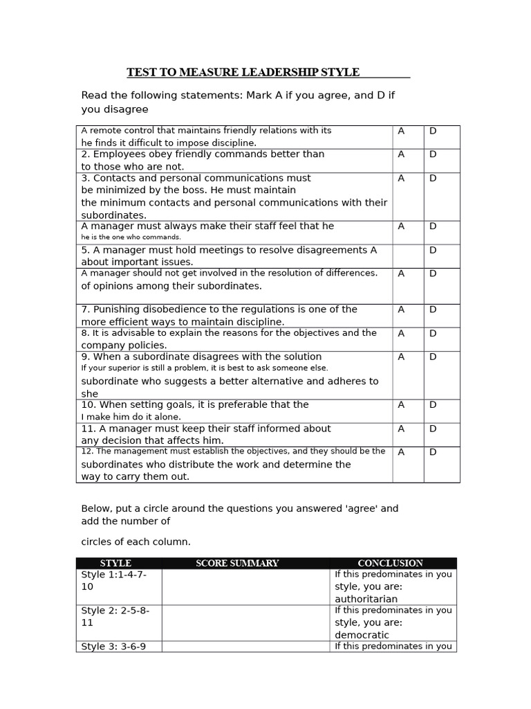 Leadership Style Assessment Test | PDF | Leadership | Social Psychology