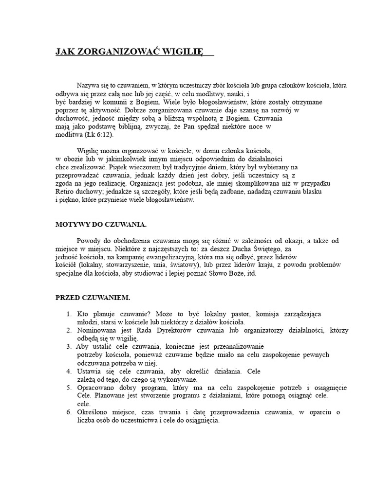 Jak Zorganizować Czuwanie | PDF