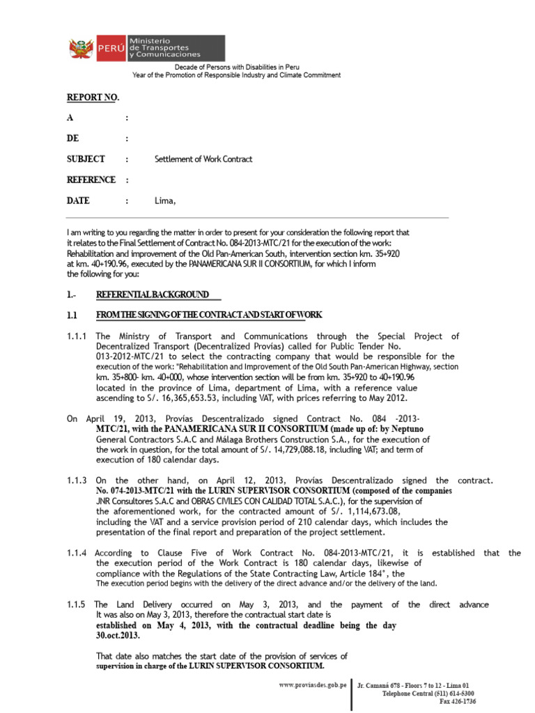 Settlement Report Template | PDF | Concrete | Road Surface