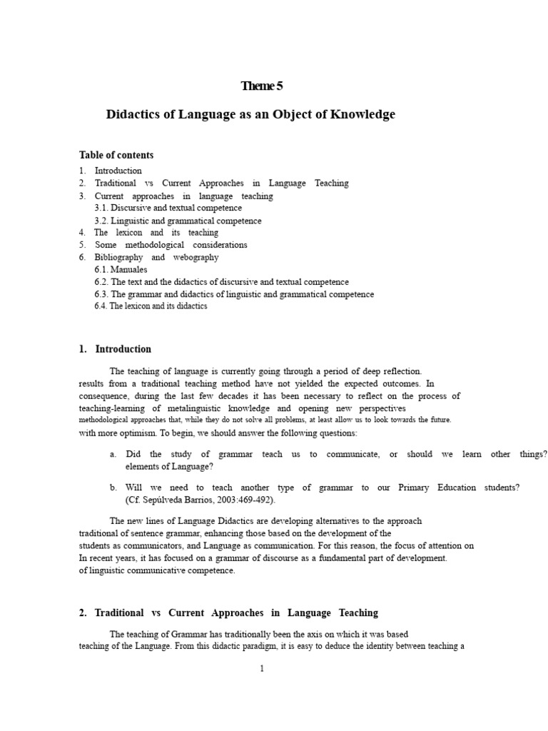Theme 5 - Didactics of Language As An Object of Knowledge | PDF ...