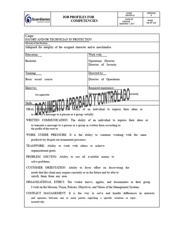 Security Escort Technician Job Profile | PDF | Occupational Safety And ...
