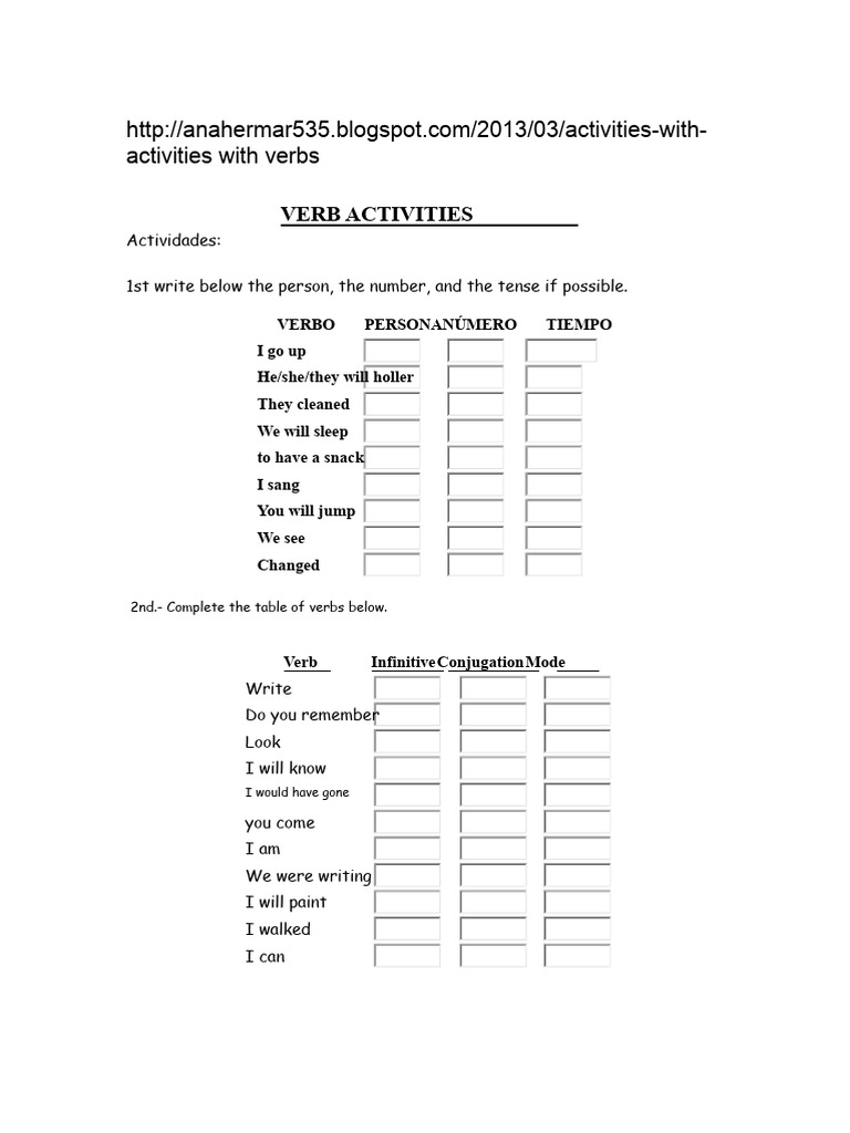 Activities With Verbs | PDF | Grammatical Conjugation | Grammatical Tense