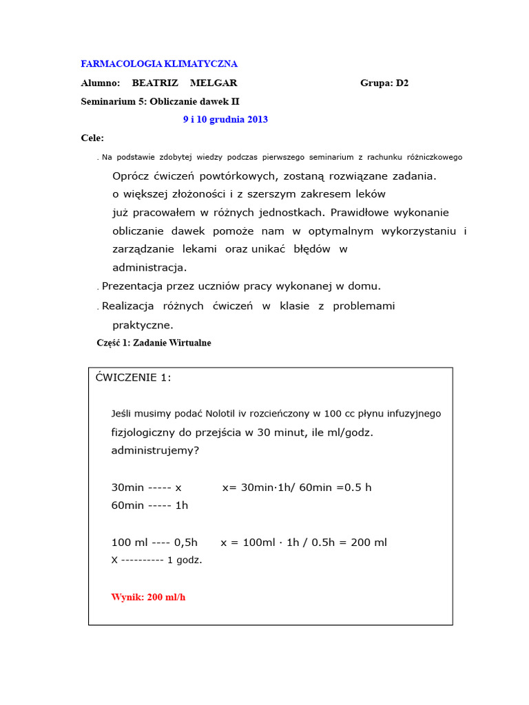 FARMACOLOGIA KLINICZNA Obliczanie Dawek II | PDF