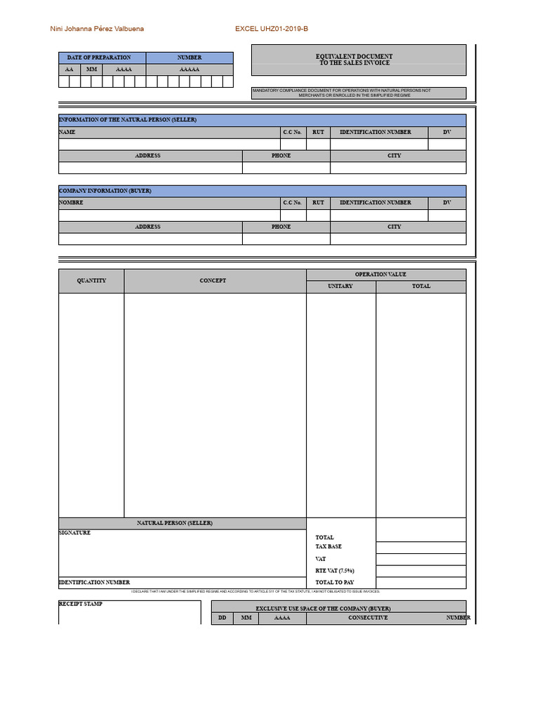 Sales Invoice Equivalent Document Template | PDF | Invoice | Value ...