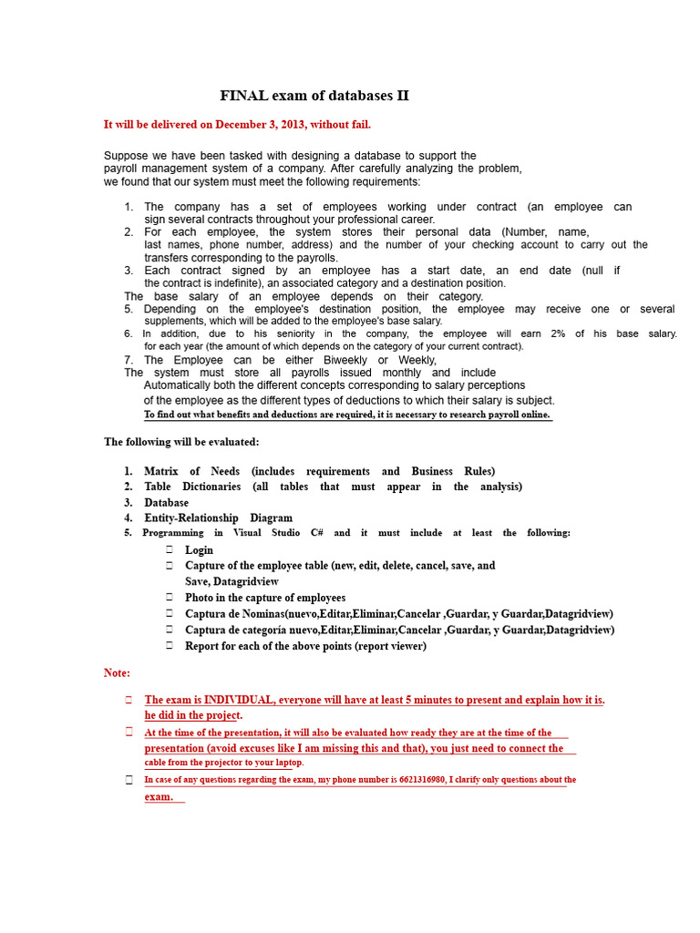 Final Exam of Database II | PDF | Payroll | Databases