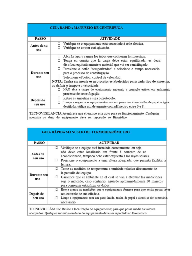 Guia Rápido: Manuseio de Equipamentos Científicos | PDF | Tempo