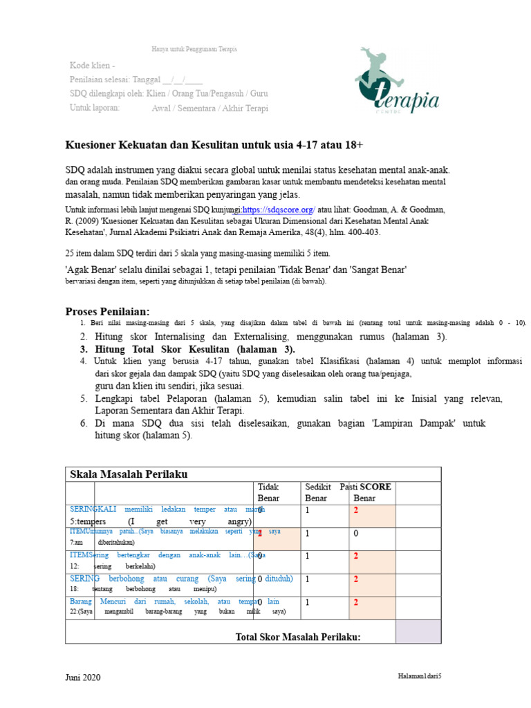 Penilaian SDQ untuk Kesehatan Mental Anak | PDF